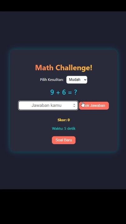 aplikasi math challenge kode html css js - YouTube