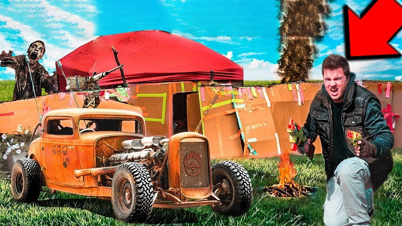BUILDING A ZOMBIE SURVIVAL CAR BOX FORT (24 Hour Challenge) - YouTube
