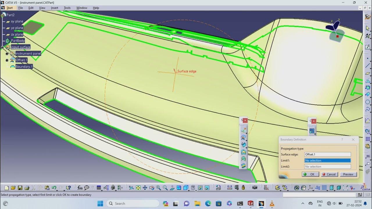 CATIA V5 Tutorial: Designing Plastic Trims for Automotive Instrument Panels (Offset & Boundary ...
