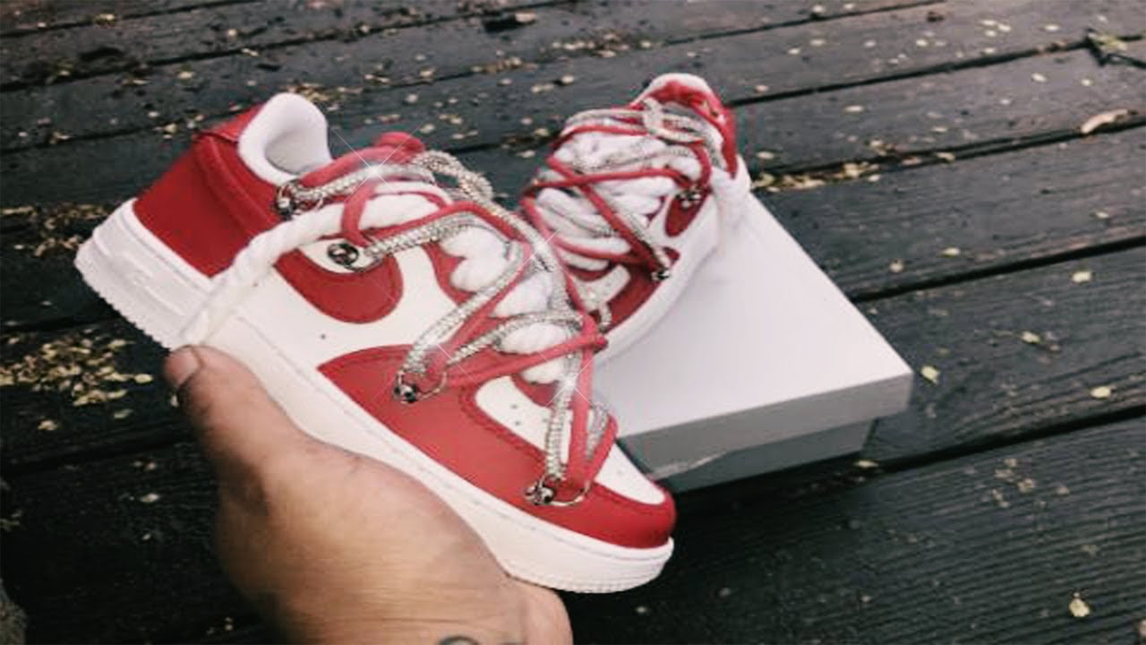 Custom Cherry Red Off-White with rope laces Air Force 1s - YouTube
