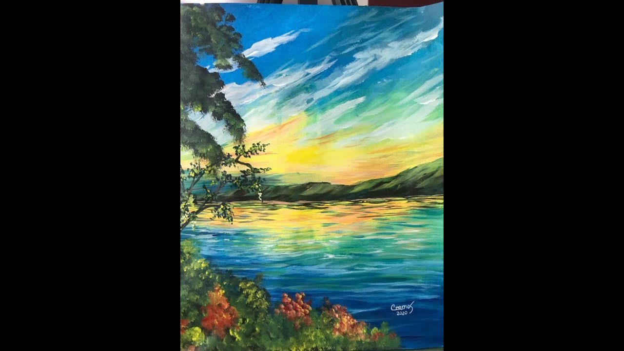 PINTANDO PAISAJE FRENTE AL LAGO - YouTube