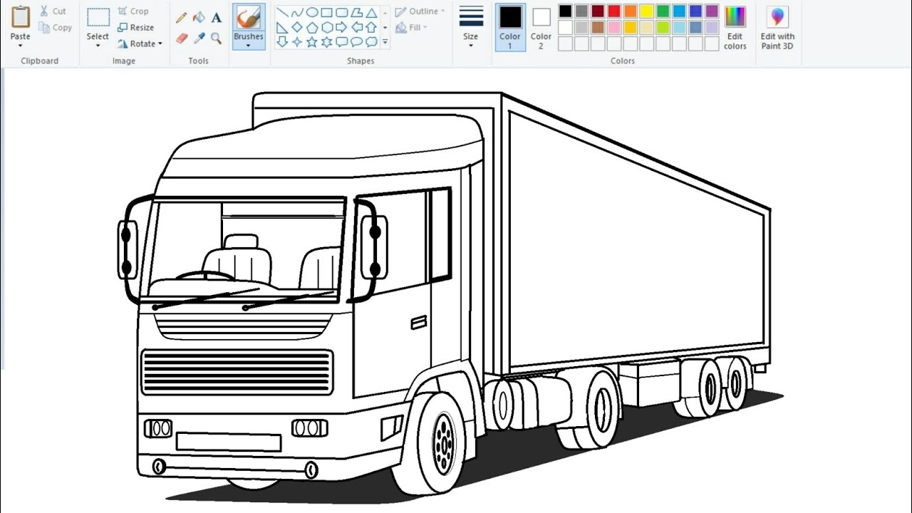 How to draw Truck in 3D | Drawing Truck on computer using Ms Paint ...