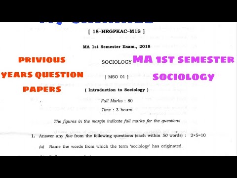 KKHSOU master degree 1st semester sociology privious years question ...