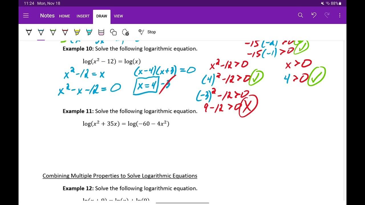 The One-to-One Property of Logarithmic Functions (Examples 10 & 11 ...