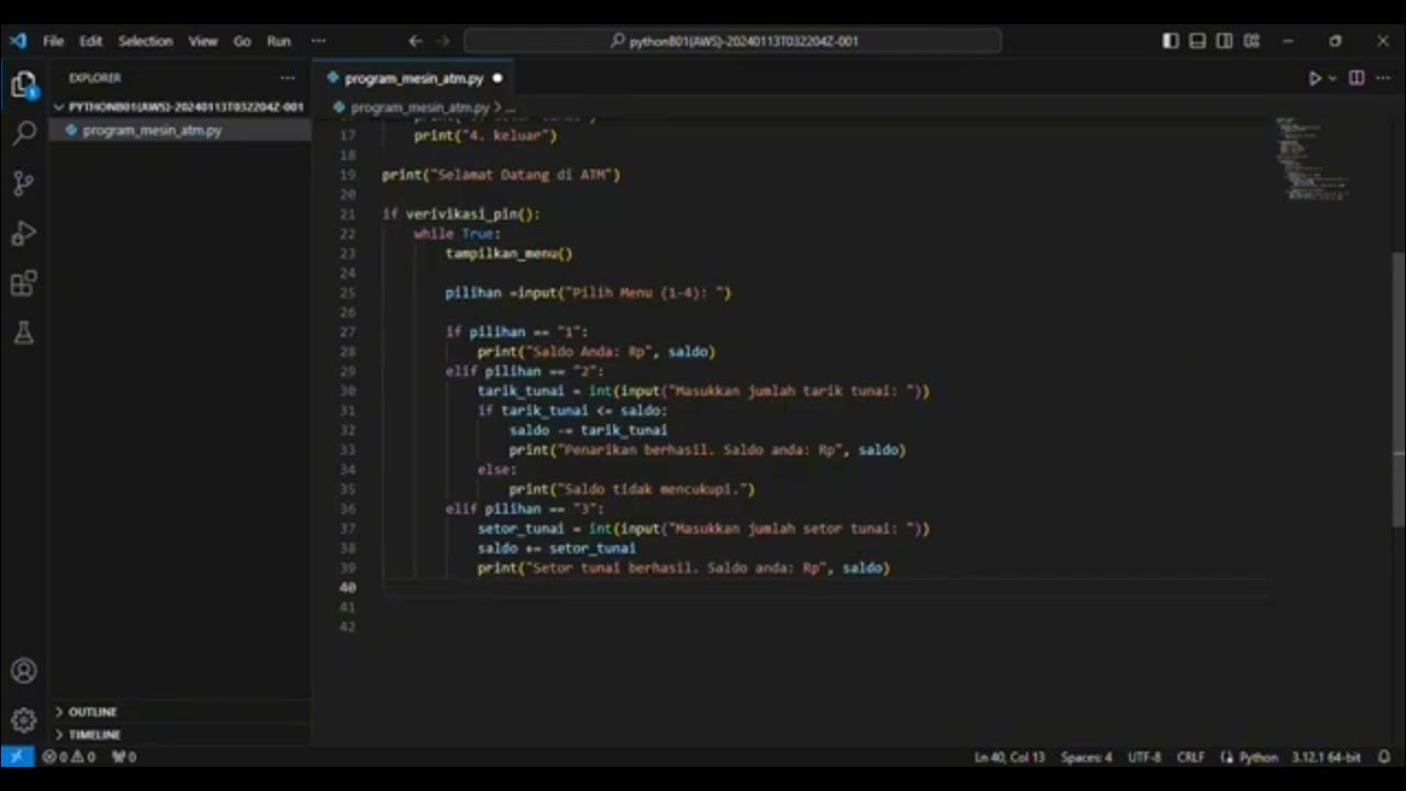 Tugas Pengantar Coding membuat program mesin ATM - YouTube