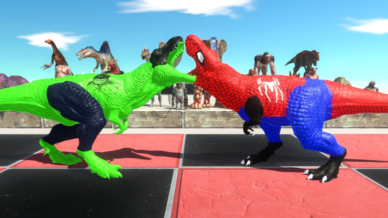 T-Rex Hulk VS T-Rex SpiderMan ARBS - YouTube