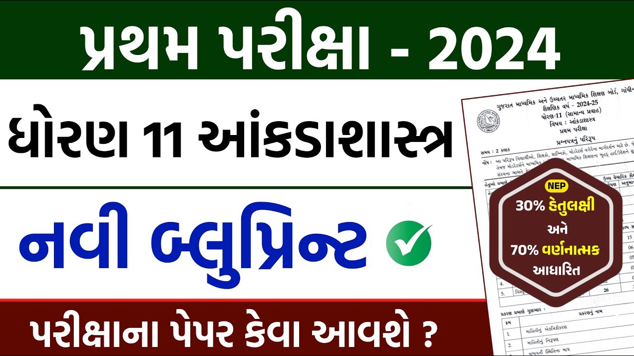 Std 11 stat first exam blueprint 2024 | first exam 2024 | std 11 state pratham pariksha ...