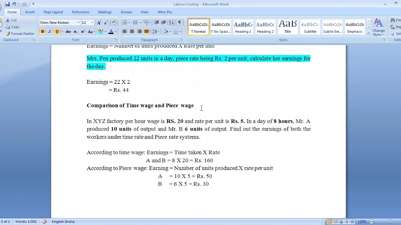 Time and Piece Wage System/Cost Accounting/Labour Cost - YouTube