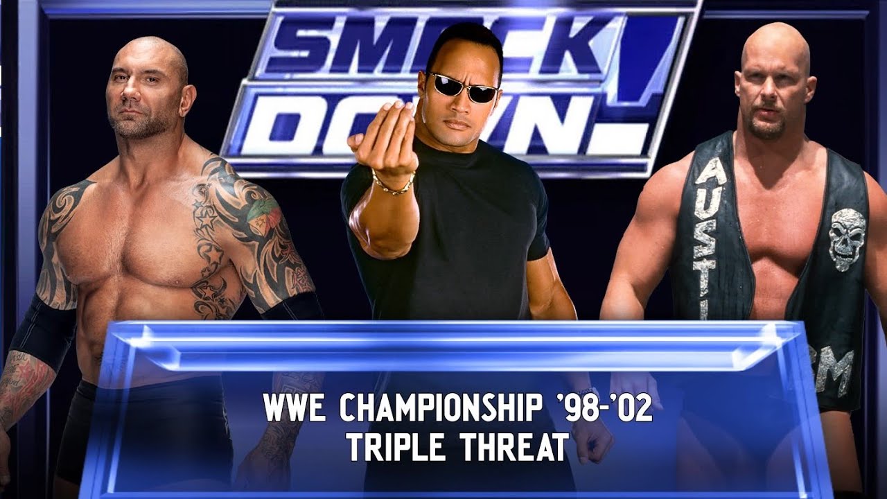The Rock vs. Batista vs. Stone Cold - WWE Championship Triple Threat ...