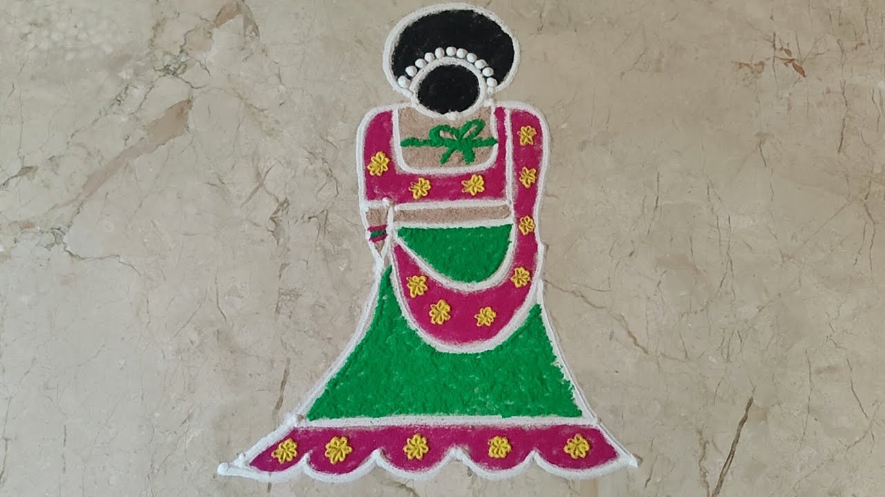 Sankranthi special girl rangoli design | Easy rangoli design for ...