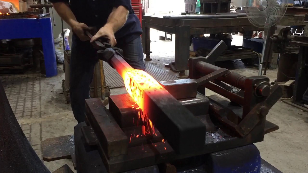 Blacksmith hot forging, power hammer work, blacksmithing - YouTube