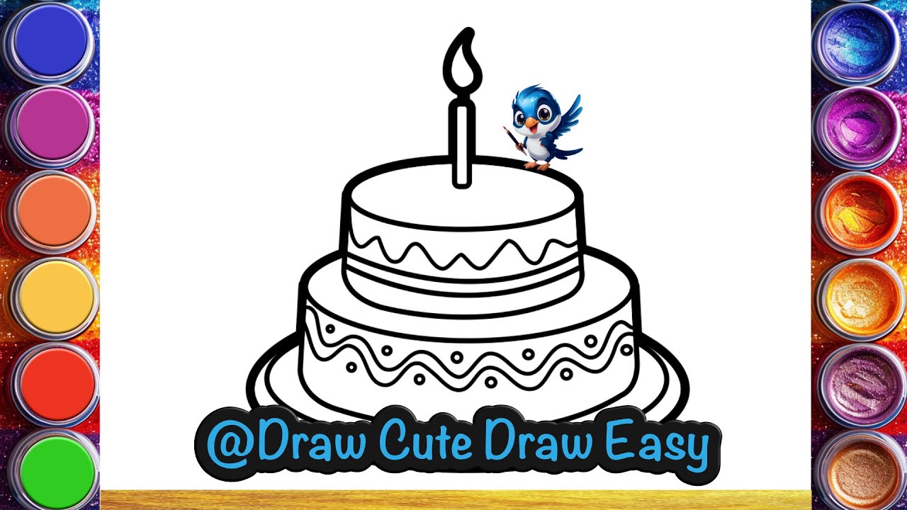 🎉 Birthday Cake Drawing & Coloring for Kids and Toddlers | Fun Art ...