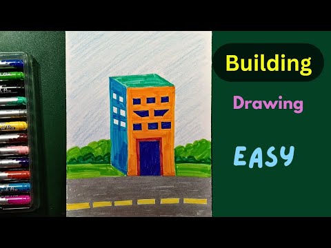 How to Draw a Building step by step | Building drawing for kids 🏫 - YouTube