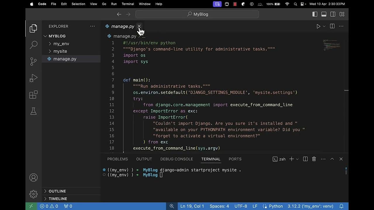 Chapter One, Video 4: Creating Django Project and Django Project File Structure Explanation ...