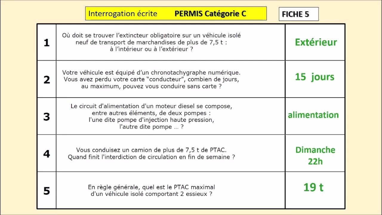 Permis C fiche écrite 5 - YouTube