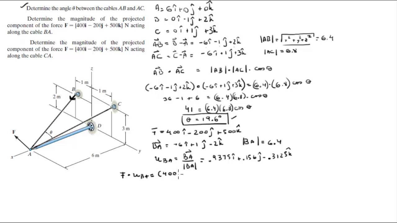 Find the angles between AB and AC and the projected components - YouTube