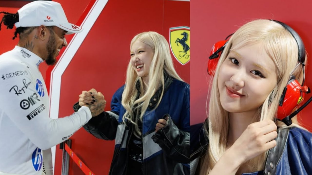 Rosé reunites with Lewis Hamilton as she waves the chequered flag at ...