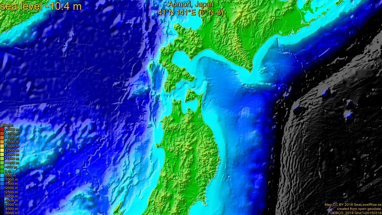 Aomori, Japan, sea level rise -135 - 65 m - YouTube