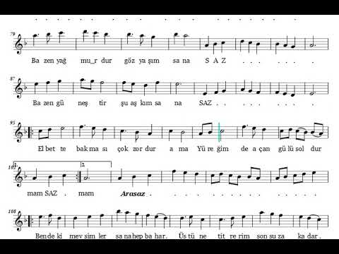 Gülü Soldurmam - Nota Eşliğinde Karaoke - (Ahenk: Mansur Neyi -  5 Ses - A)
