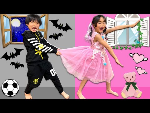 【寸劇】ピンク VS ブラック！黒が好きな男子とピンク大好き女子のチャレンジ！勝つのはどっち？　Pink vs Black Challenge　かえであーたん