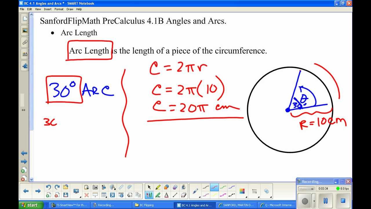 SanfordFlipMath PreCalculus 4.1B Arc Length - YouTube
