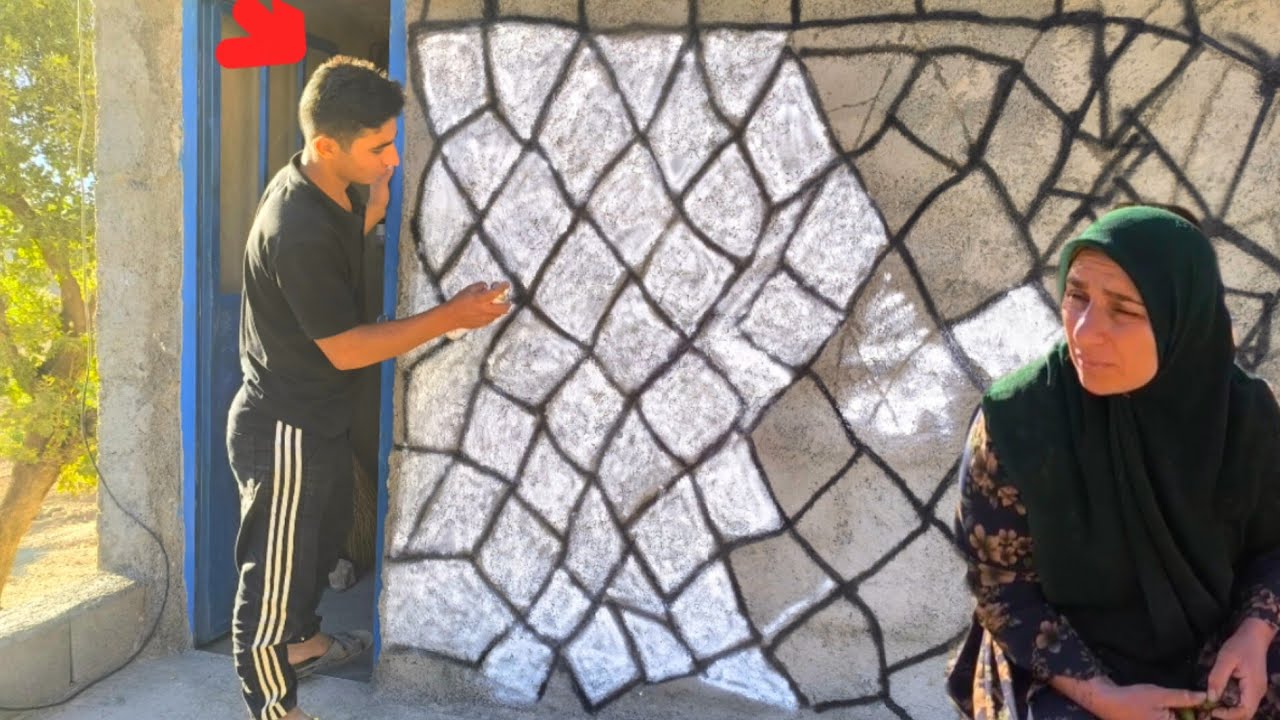 Reza painting the wall of the house and picking mountain oaks by ...