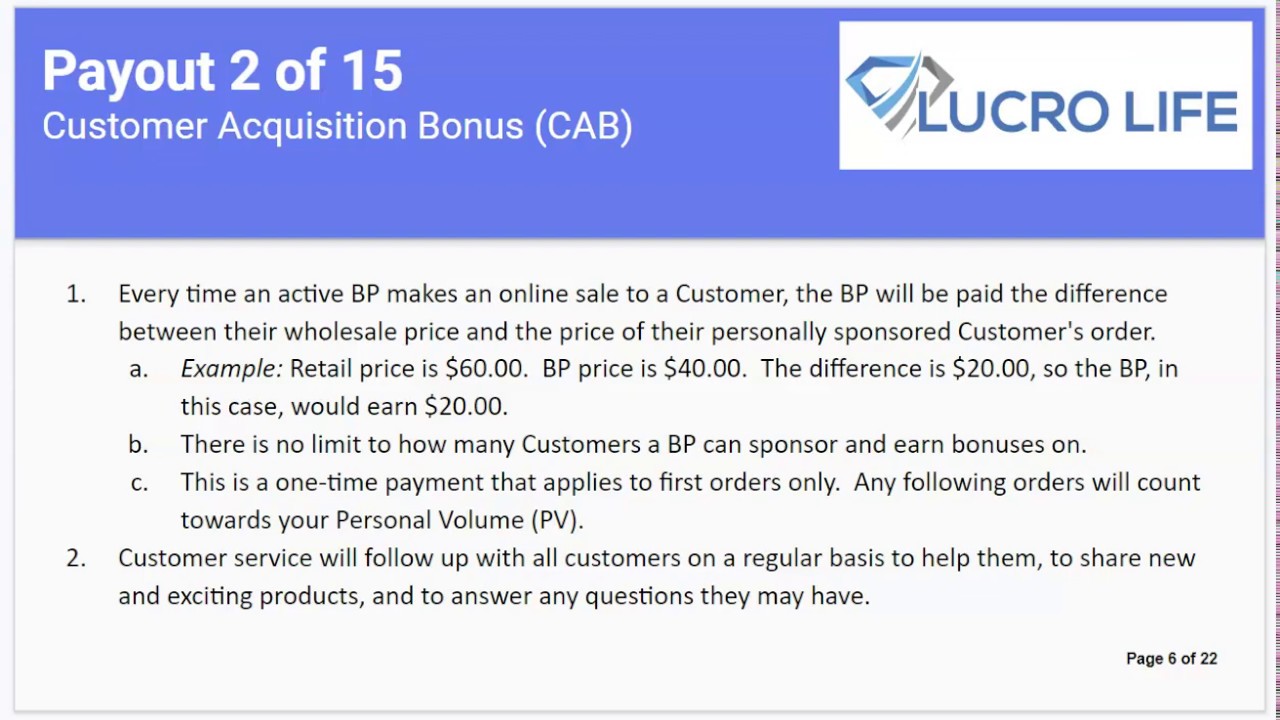 Lucro Life Rewards Plan Payout 2 of 15 - (Customer Acquisition Bonus ...
