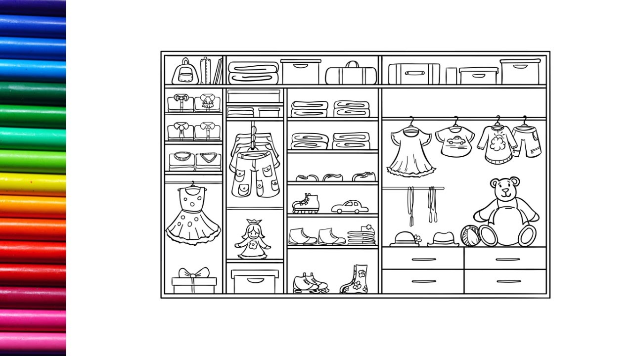 How to draw and color Wardrobe | Wardrobe drawing easy step by step ...