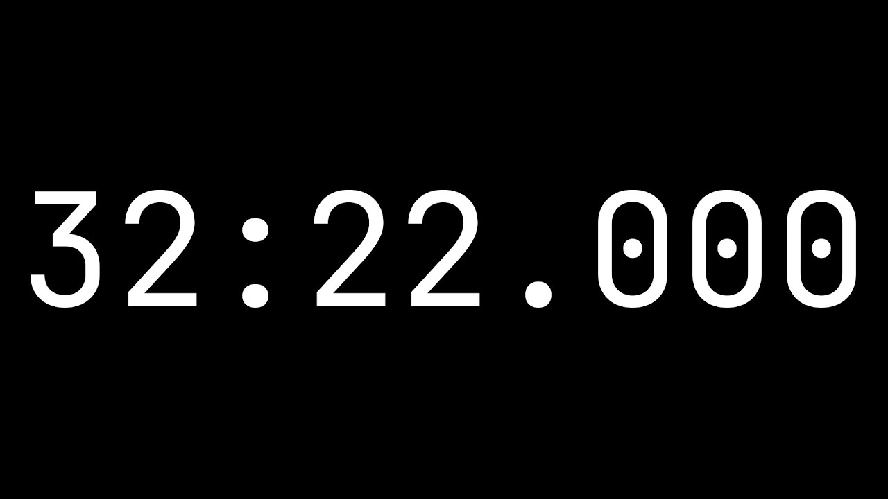 Countdown timer 32 minutes, 22 seconds [32:22.000] - White on black ...