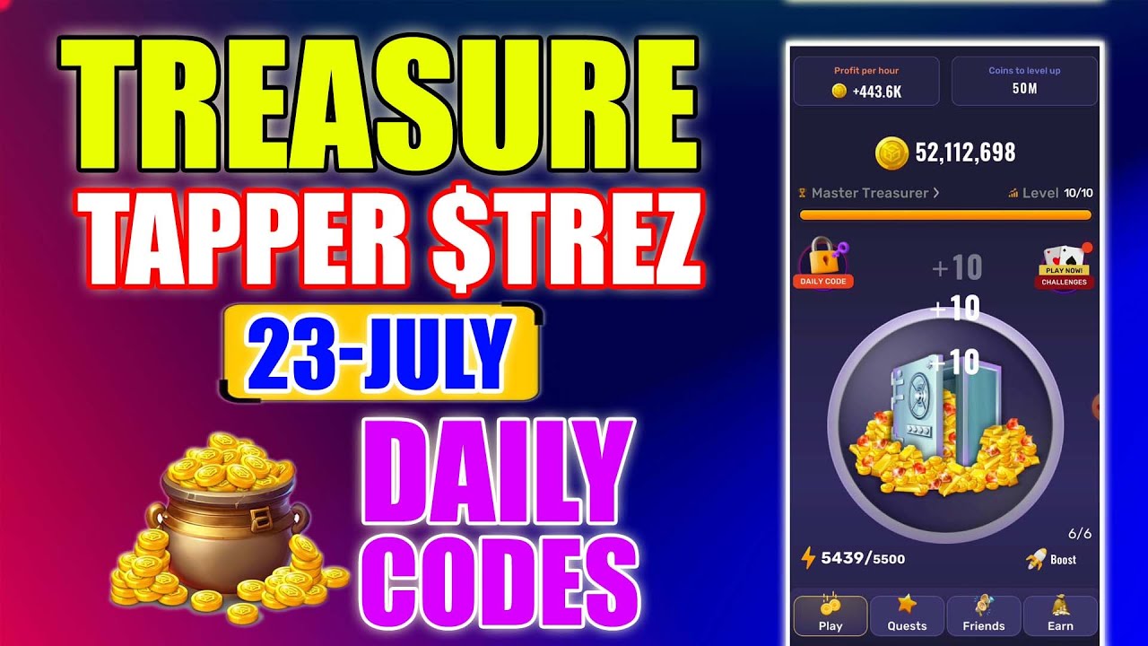 Treasure Tapper Daily Code 23July Day 3 $TREZ | Telegram Tap Tap Bot Airdrop - YouTube