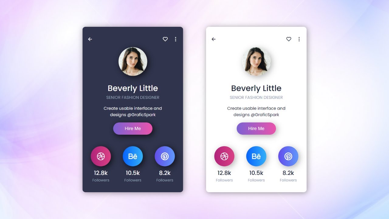 How To Create A Light And Dark Mode User Profile Card Using Html And Css Youtube