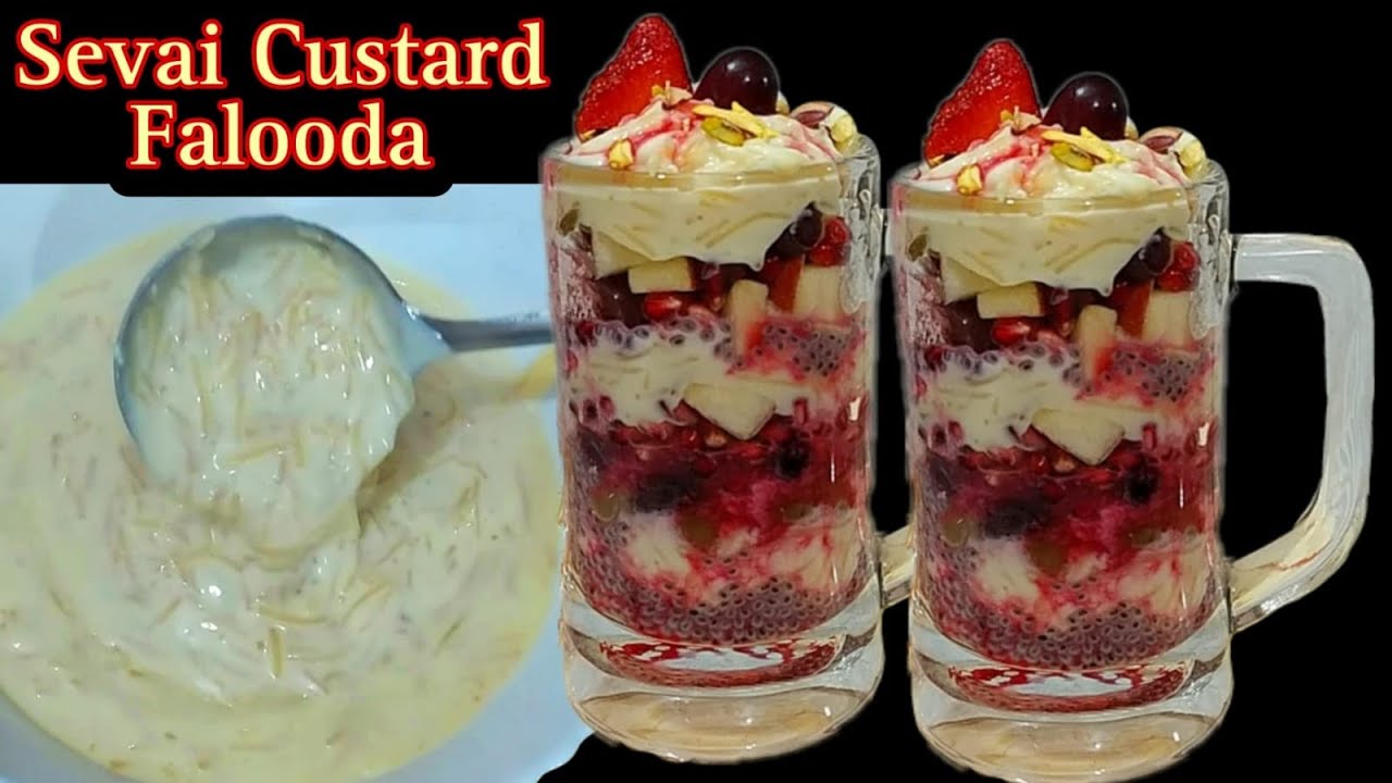 Custard Falooda Recipe/Vermicelli Custard Falooda Recipe/Fruit Custard ...