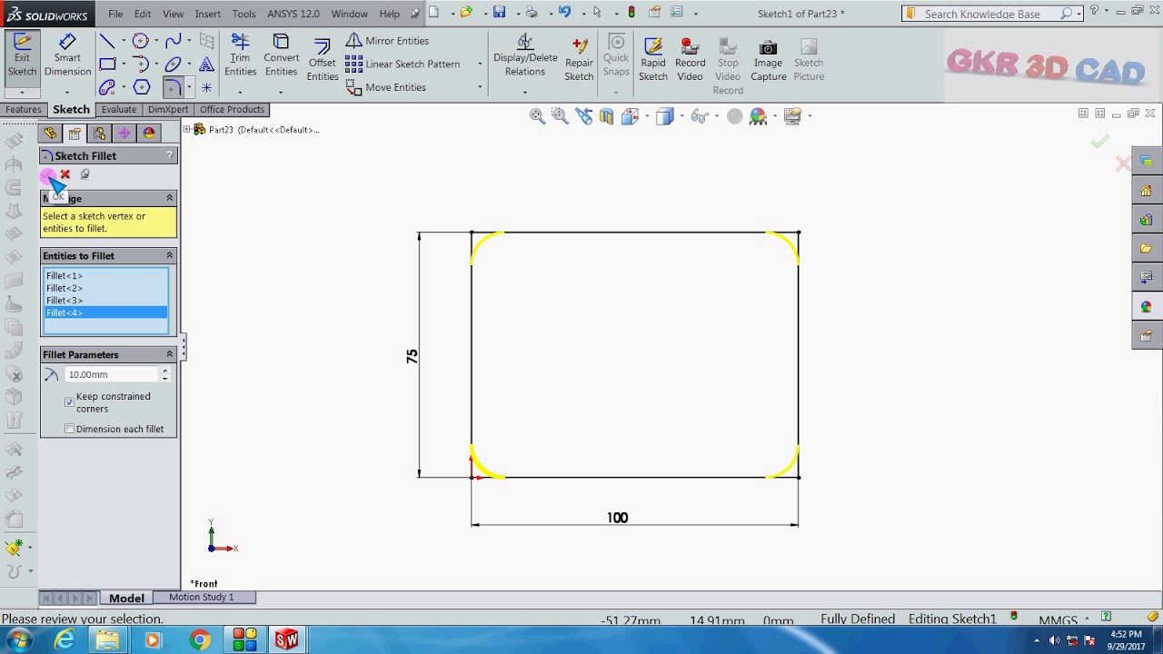 Solidworks tutorial| solidworks tutorial sketch Fillet| solidworks ...