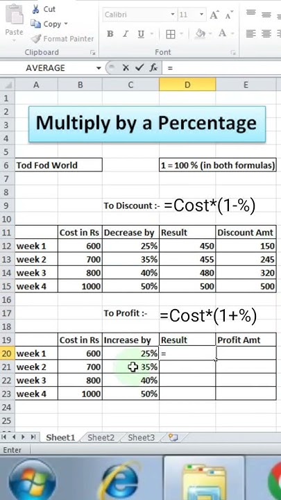 How to Multiply by a Percentage in excel || Excel Tips & Tricks || @todfodeducation - YouTube