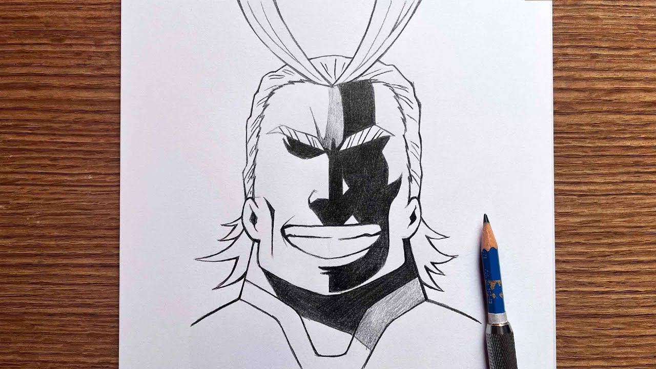 Anime sketch | how to draw All Might step-by-step easy - YouTube