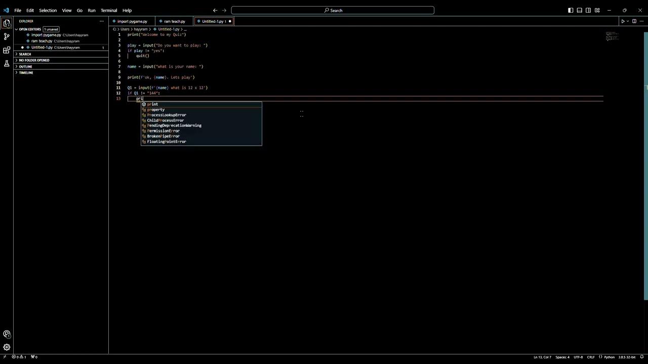 how to code a quiz using python - YouTube