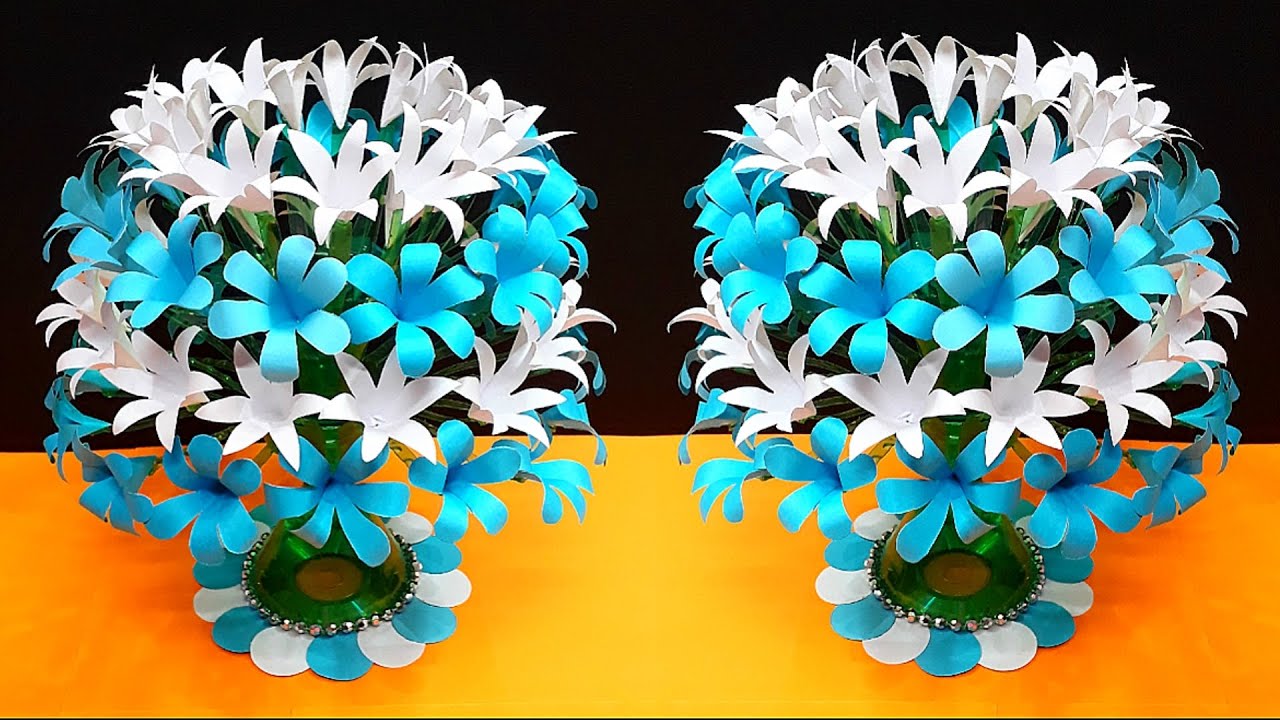 New Guldasta made with Plastic bottles & Paper flowers |DIY room ...