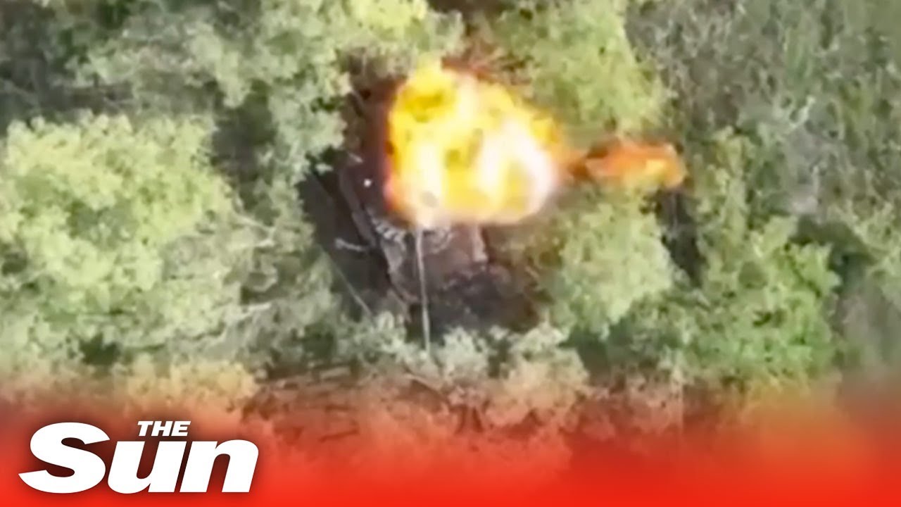 Ukrainian troops blow up Russian tank using attack drones in huge ...