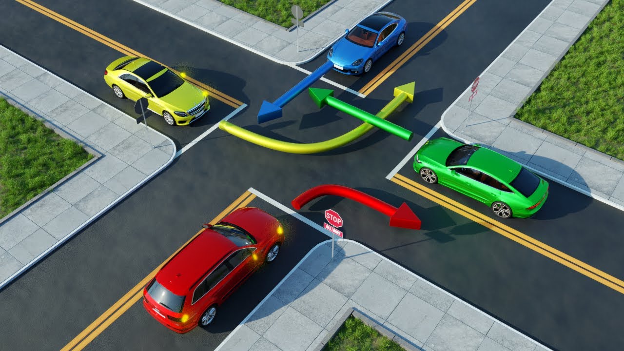 Which CAR Should PASS the Intersection FIRST? USA Driving Practice Test ...