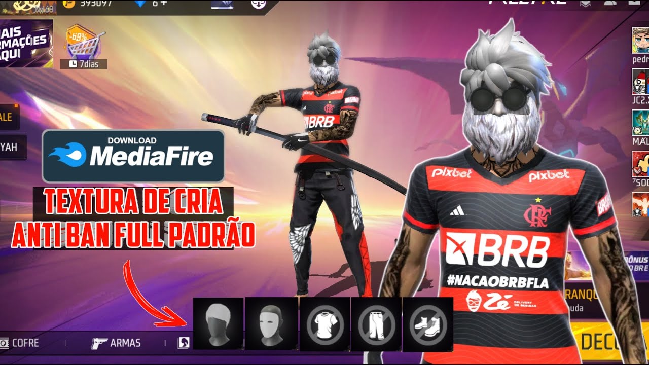 ️ TEXTURA de CRIA do FLAMENGO no FREE FIRE na ROUPA PADRÃO ( Anti Ban / Anti Black ) TEXTURA FF ...