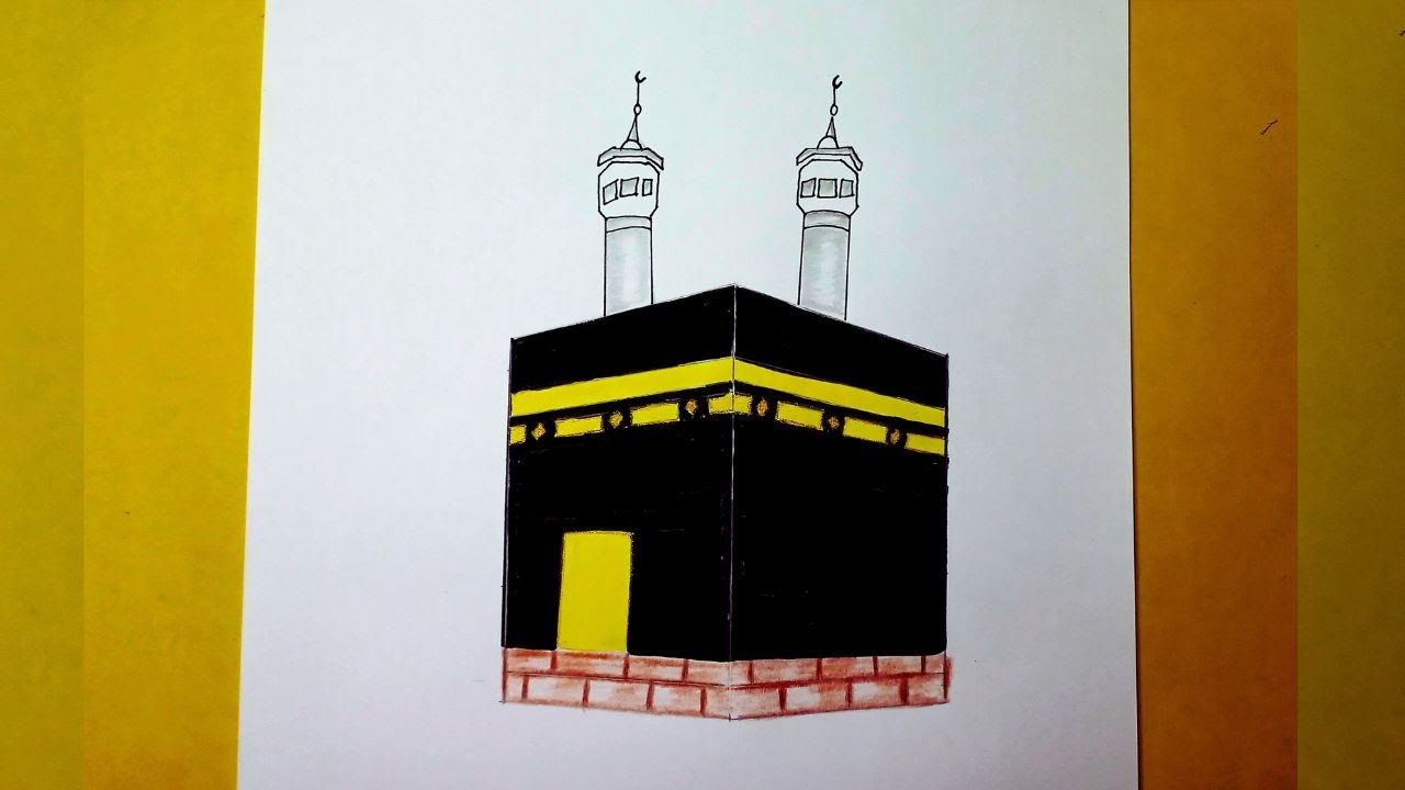 How to Draw Khana Kaaba | Easy Drawing Kaaba | Makkah Drawing Step by ...