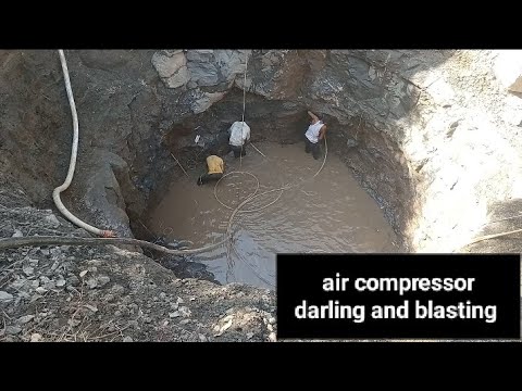 Air compressor double piston // tractor drilling and blasting in well # ...