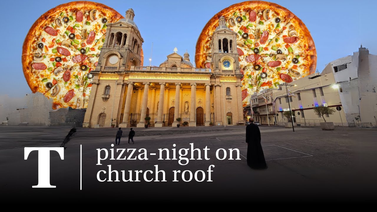 Tickets fly for pizza-night fundraiser on church roof in Paola - YouTube