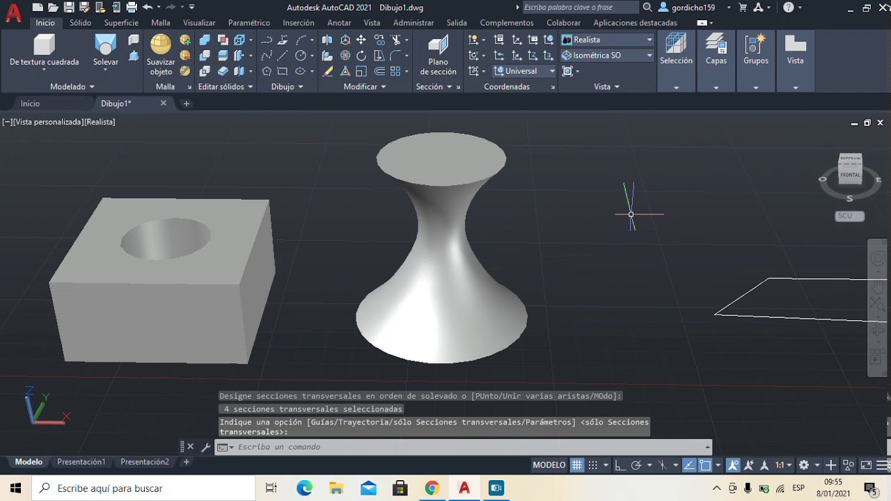 Introducción al AutoCAD 3D extrusión, solevar, revolucion y barrer. - YouTube