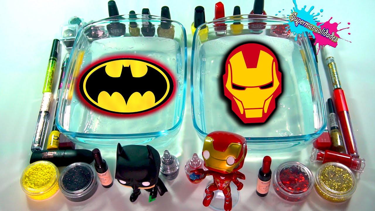 Mezclando Slime de Iron man VS Batman (rojo y dorado vs negro y ...