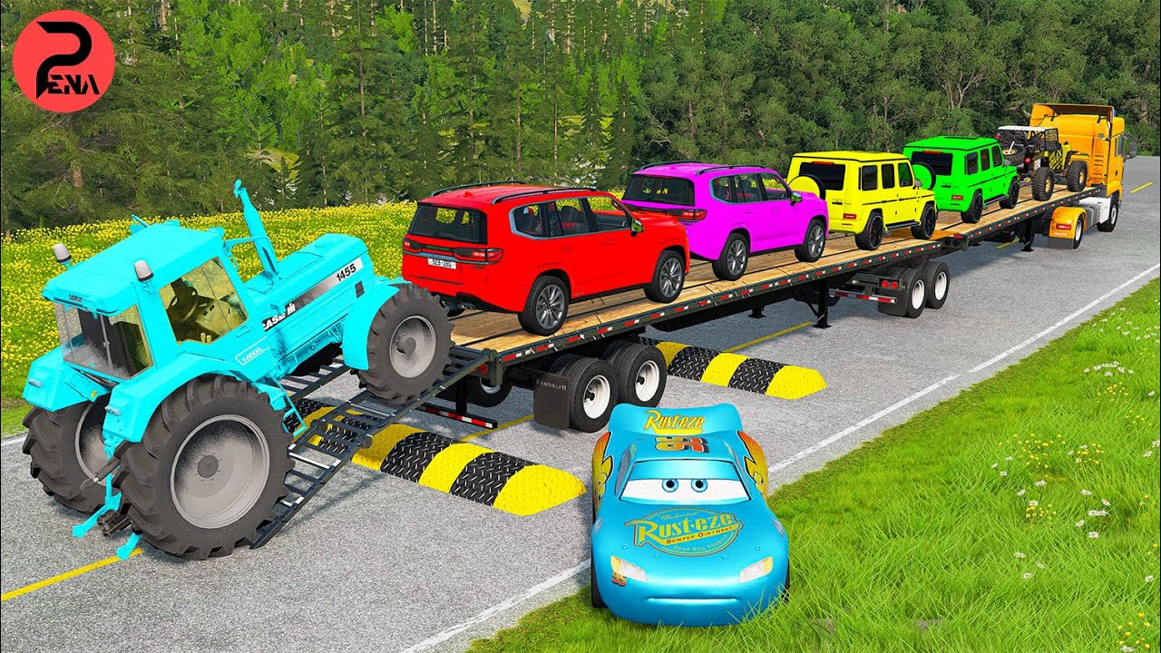 Flatbed Truck Mcqueen Rescue | Transportation with Truck - Pothole vs ...