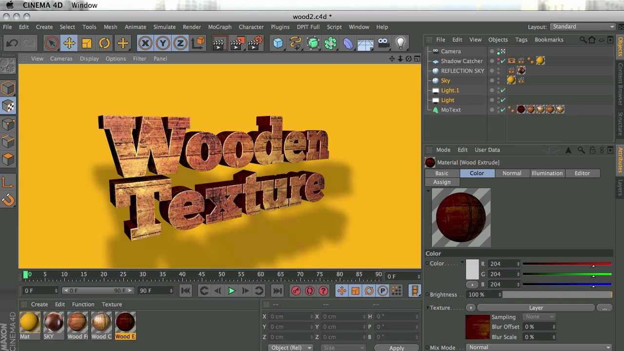 Cinema 4D Wooden Material on Text Tutorial - YouTube