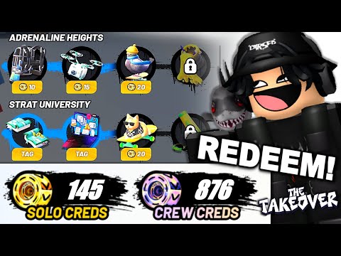 HOW TO GET CREW & SOLO CREDS AND REDEEM THEM FOR ALL PRIZES! (ROBLOX THE TAKEOVER EVENT)