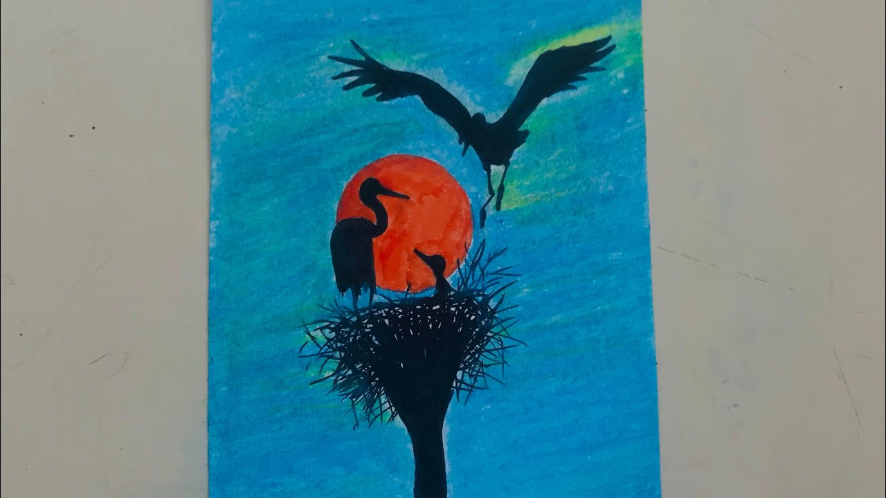 How to draw Bird family | draw birds | Draw Scenery of Birds family ...