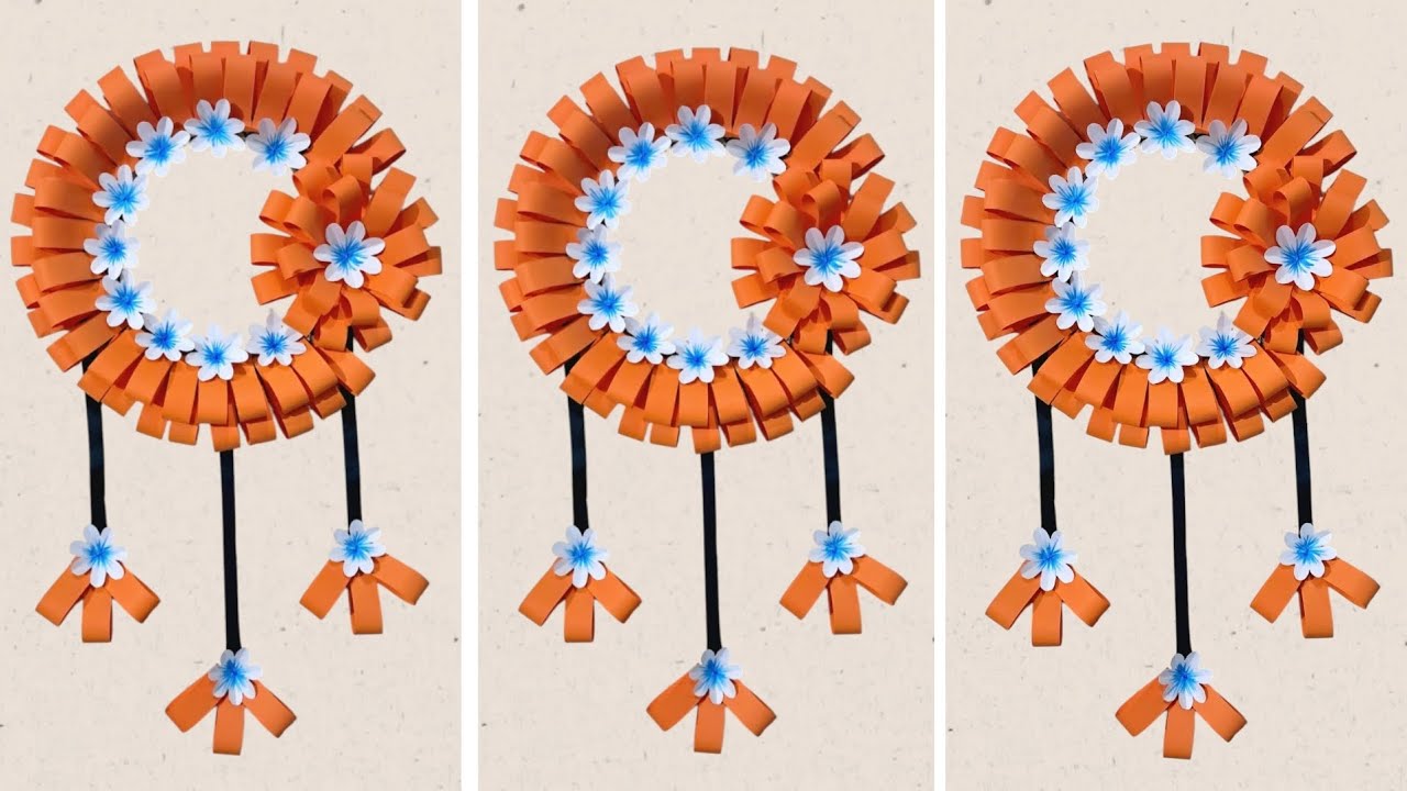 Easy and simple beautiful orange white combination flower papercraft wallhanging - YouTube
